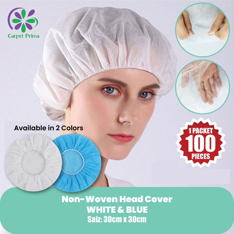 Head Cover White/Blue 100pcs PPE